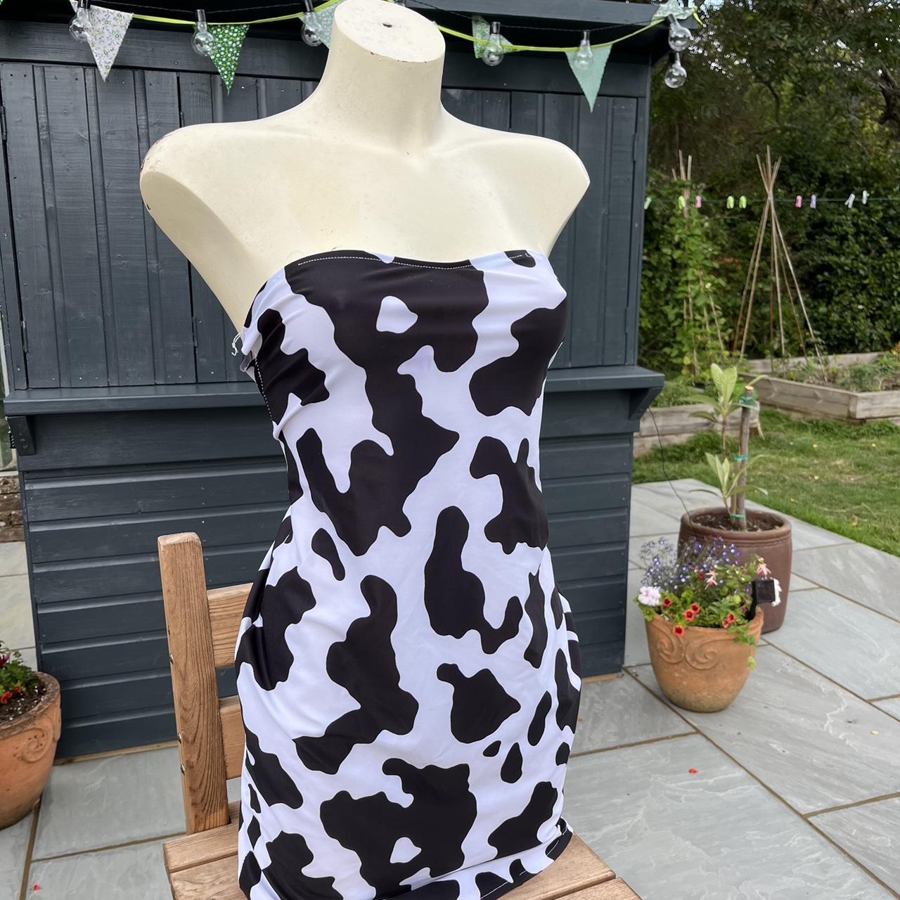 Coolest custom cow print body con. Size 12/14 (big... - Depop