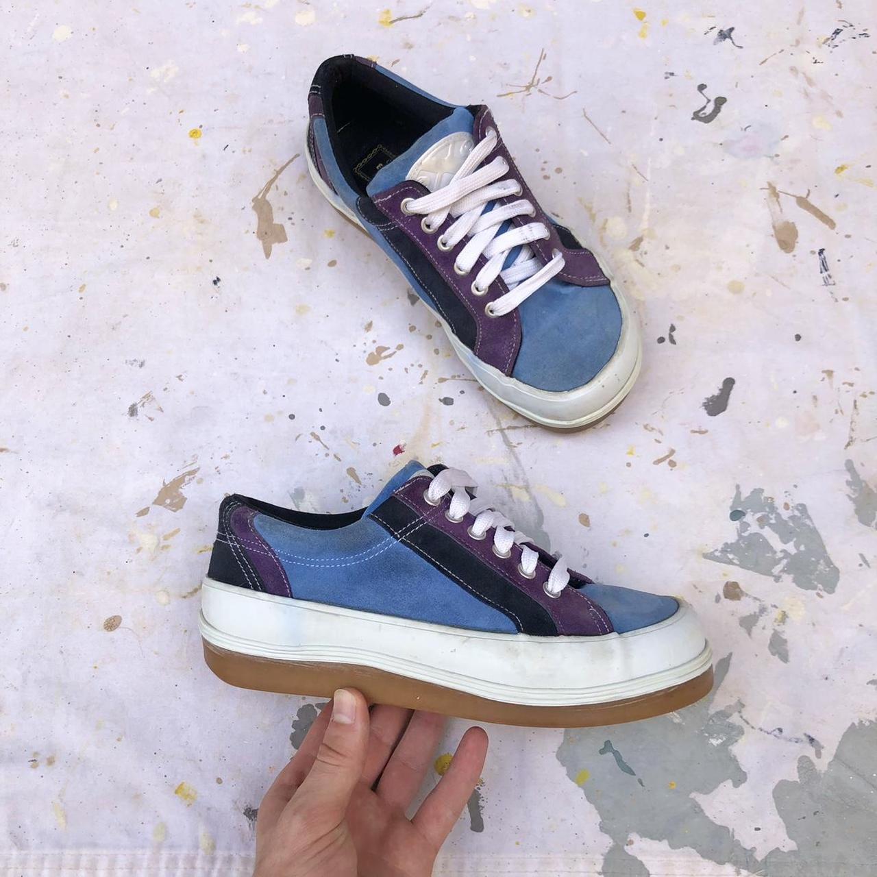 Awesome 90s platform sneakers Multi color suede... - Depop