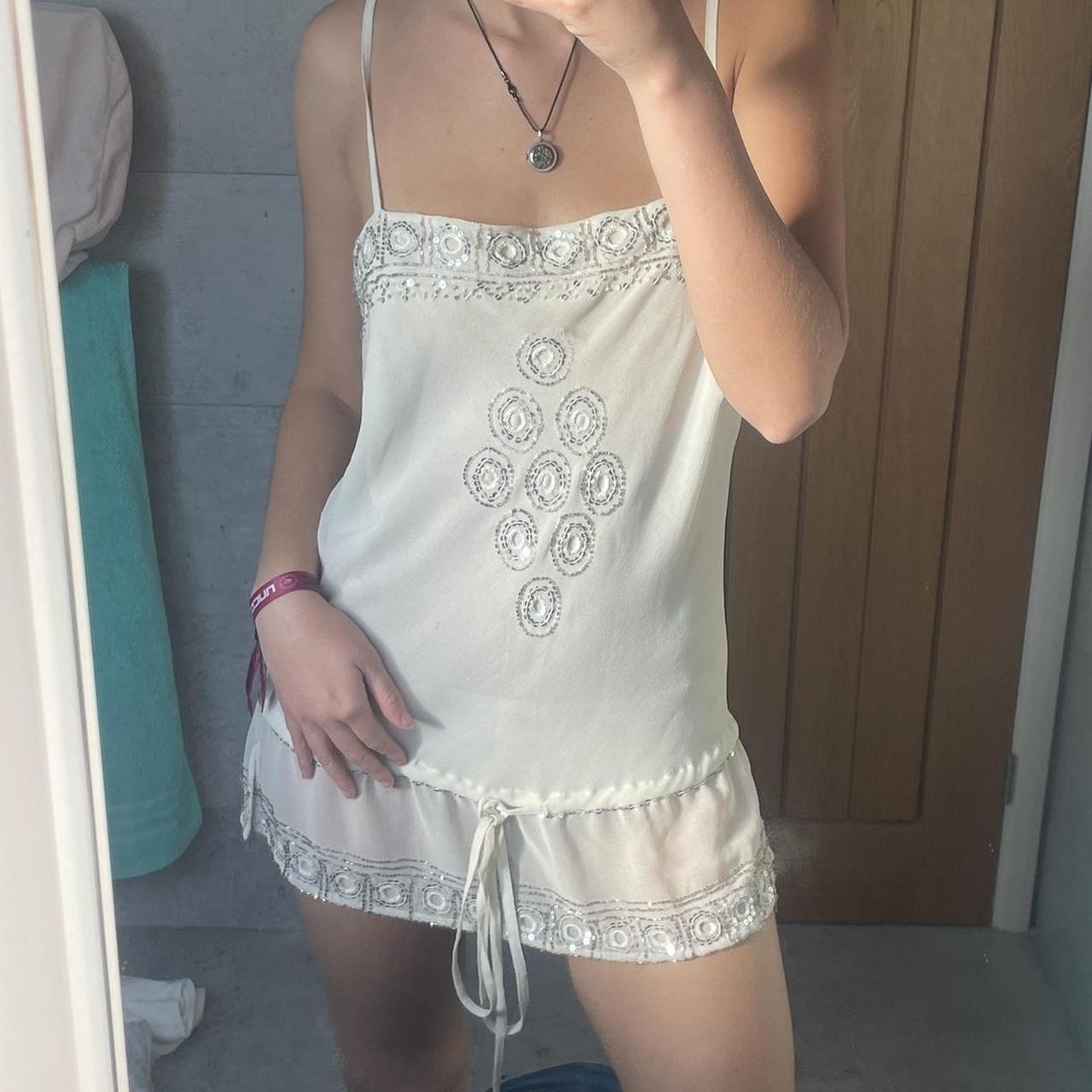 Vintage New look sheer long cami with silver sequins... | Depop