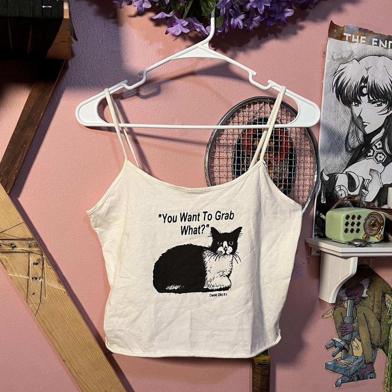🐑Satire graphic cat cropped tank top🐑 NO... - Depop