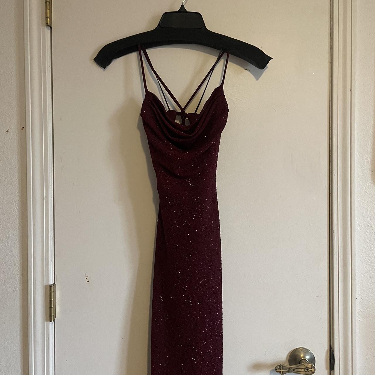 sparkly maroon prom dress with back tie - Depop