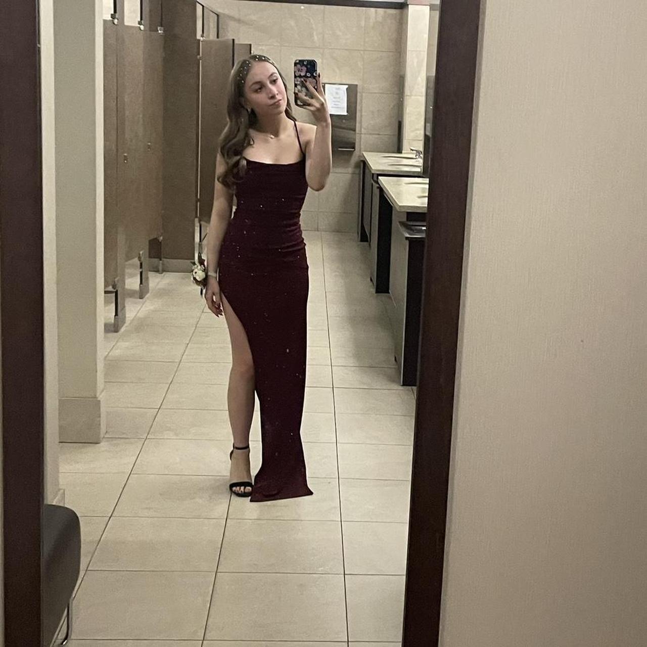 sparkly maroon prom dress with back tie - Depop