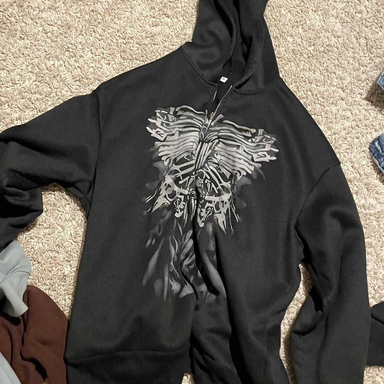 Black design y2k zip up hoodie perf... - Depop