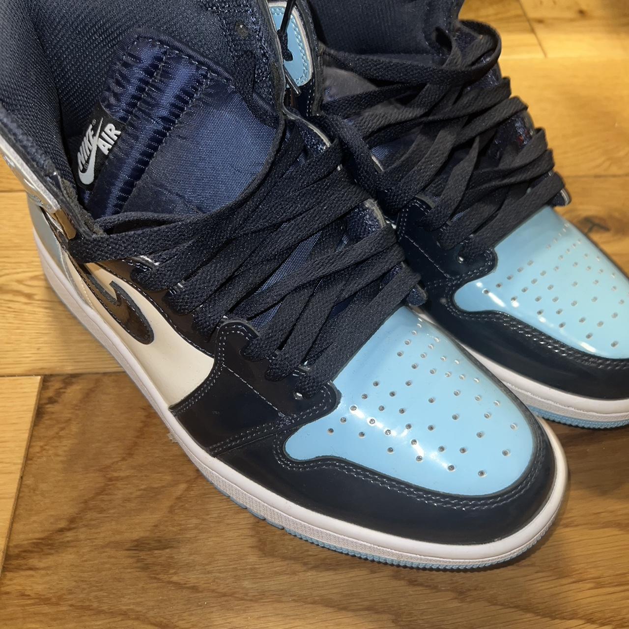 Jordan High UNC Blue chill patent - Depop