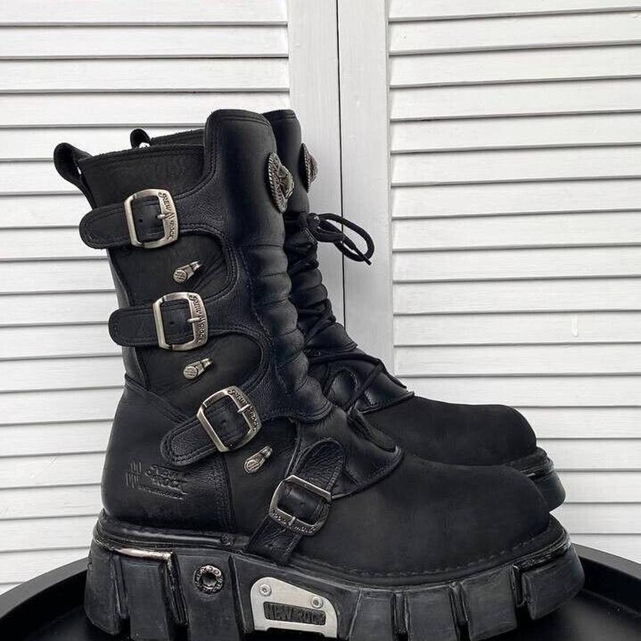 Vintage New Rock Metalic Leather Boots Avant... - Depop