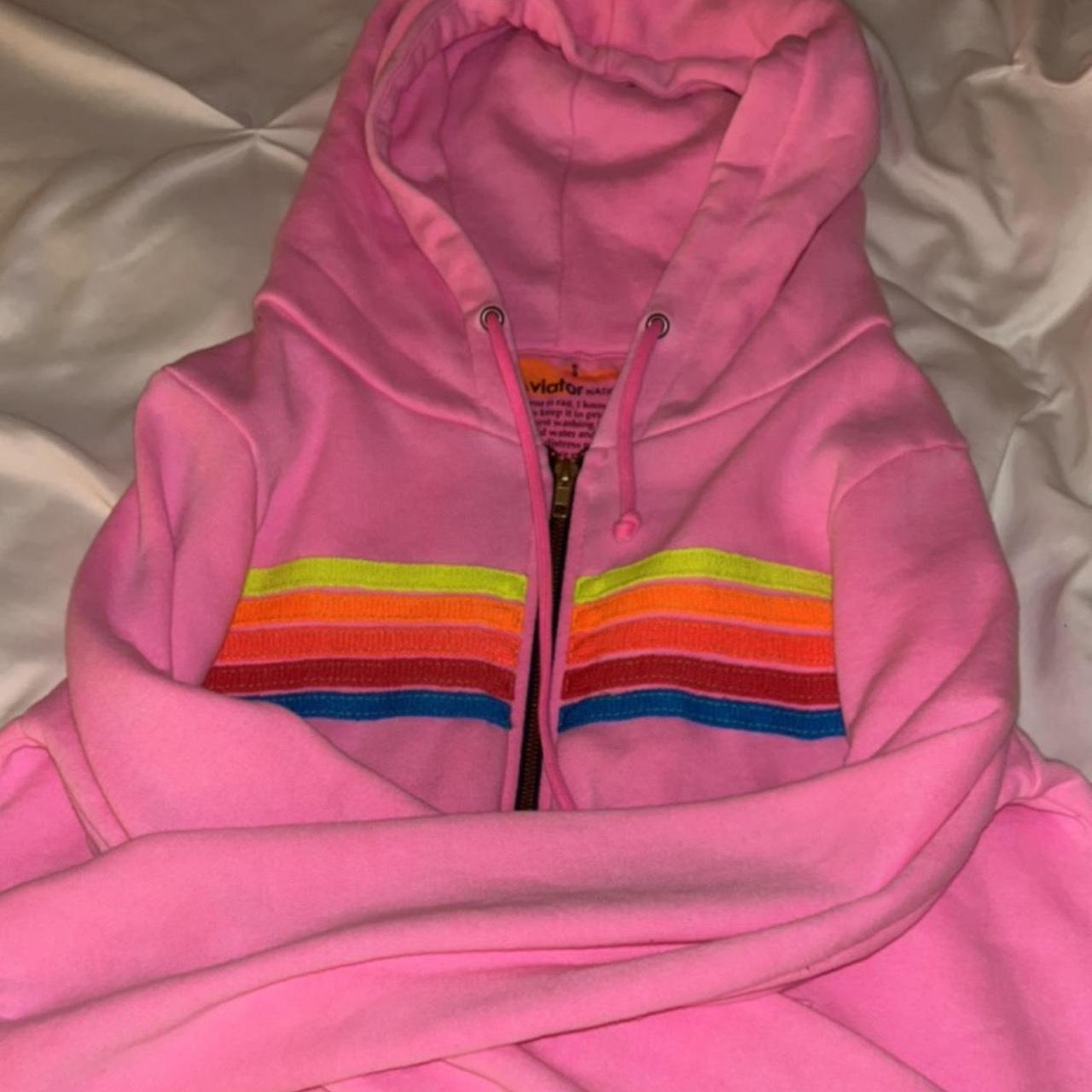 Aviator Nation pink neon stripe zip up size small... - Depop