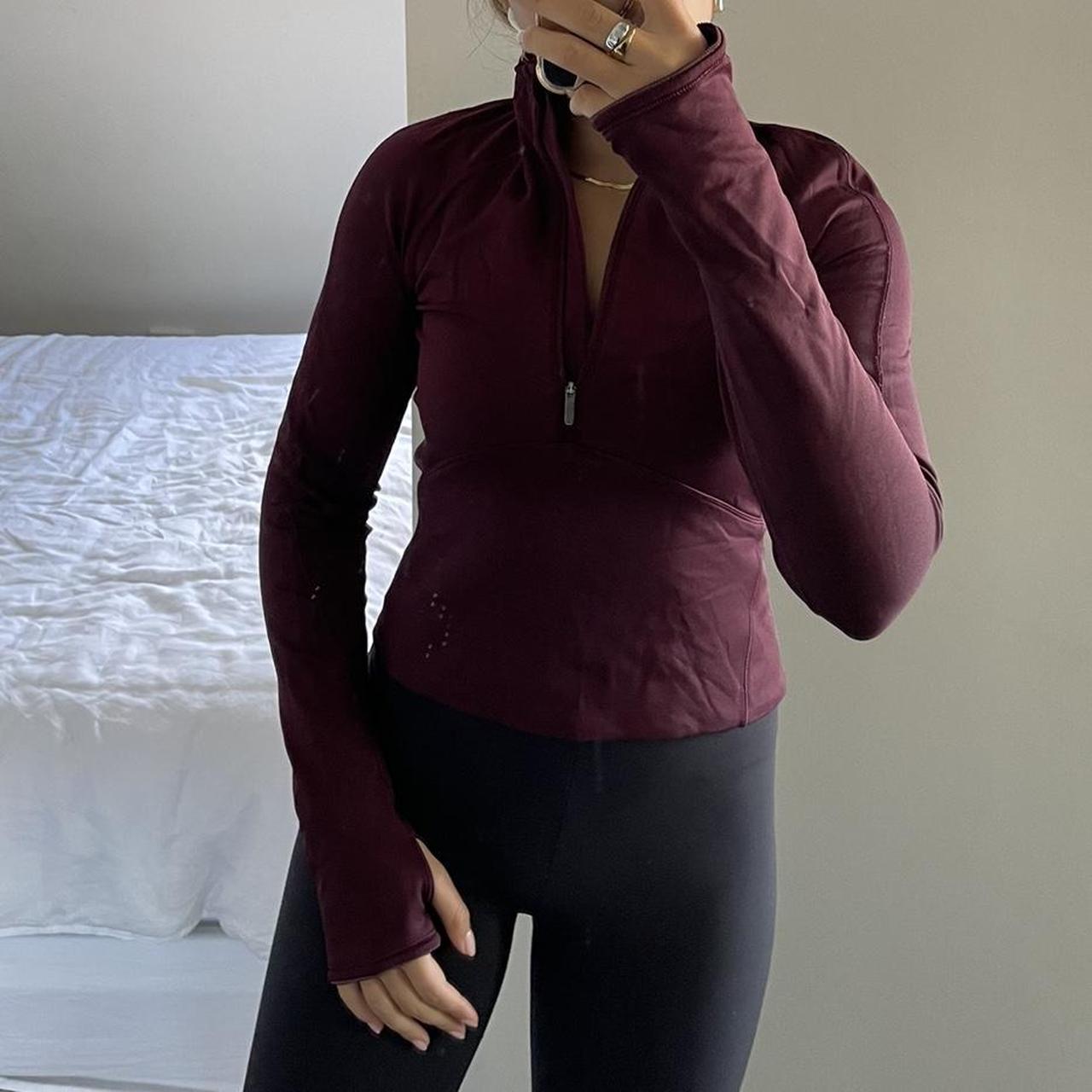 Lululemon running half zip top in burgundy colour.... - Depop