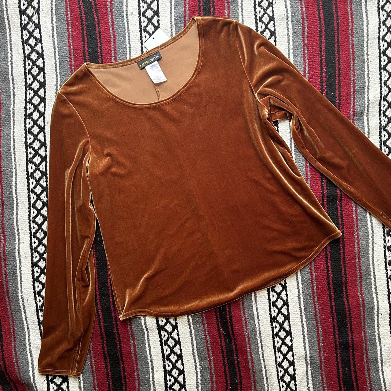 Vintage 90s RetroStyle brown/gold velvet top. The... - Depop