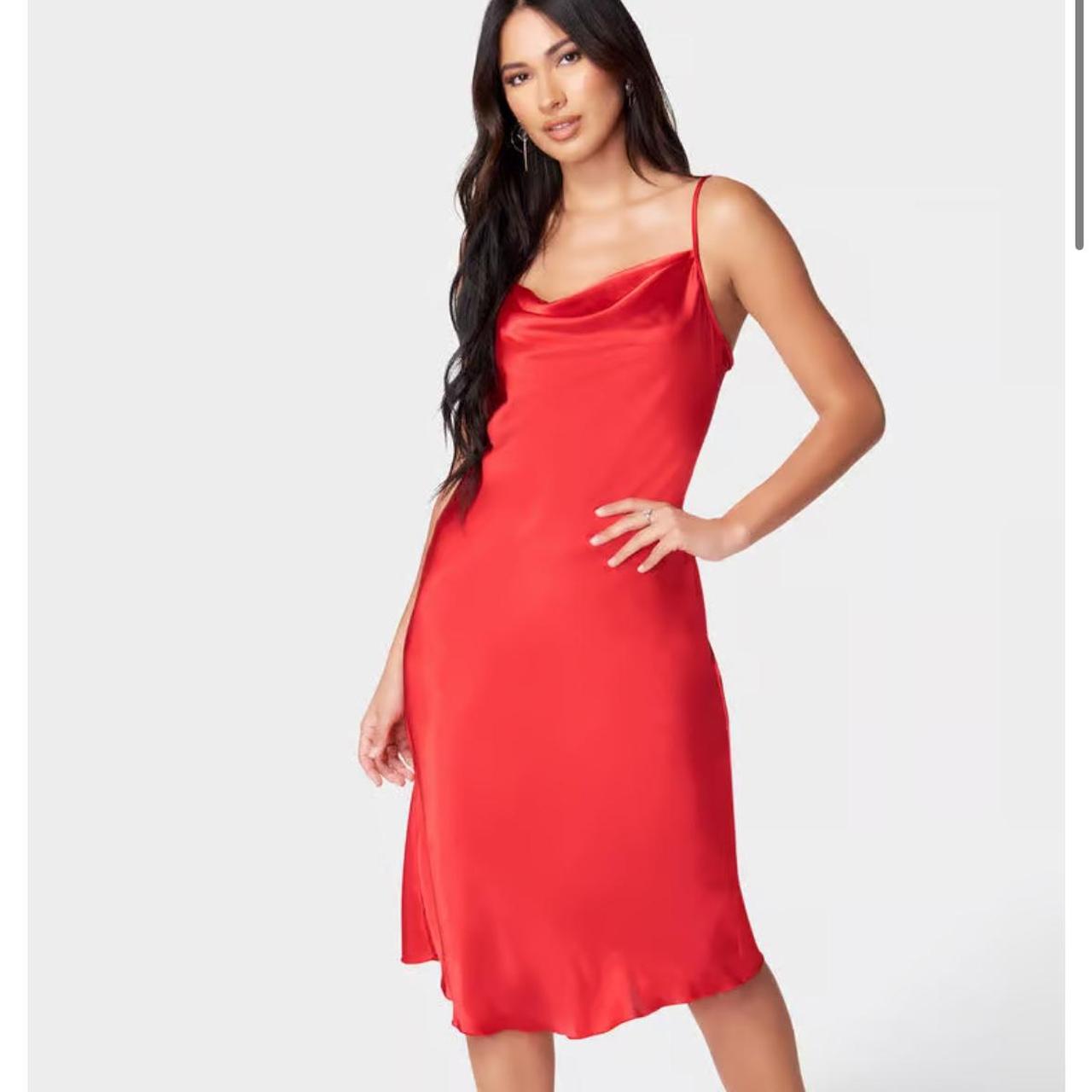 Bebe Red satin cowl neck dress #redhot #partydress - Depop