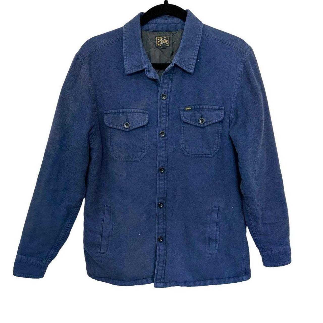 Obey Navy Blue Insulated Quilted Shacket,... - Depop