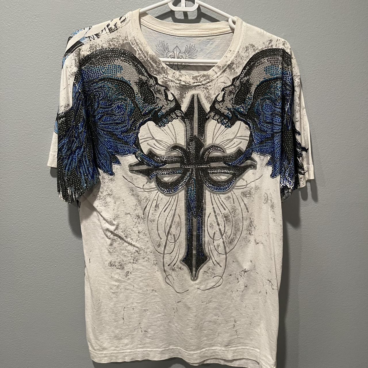 white xzavier tee with rhinestones #emo #goth... - Depop