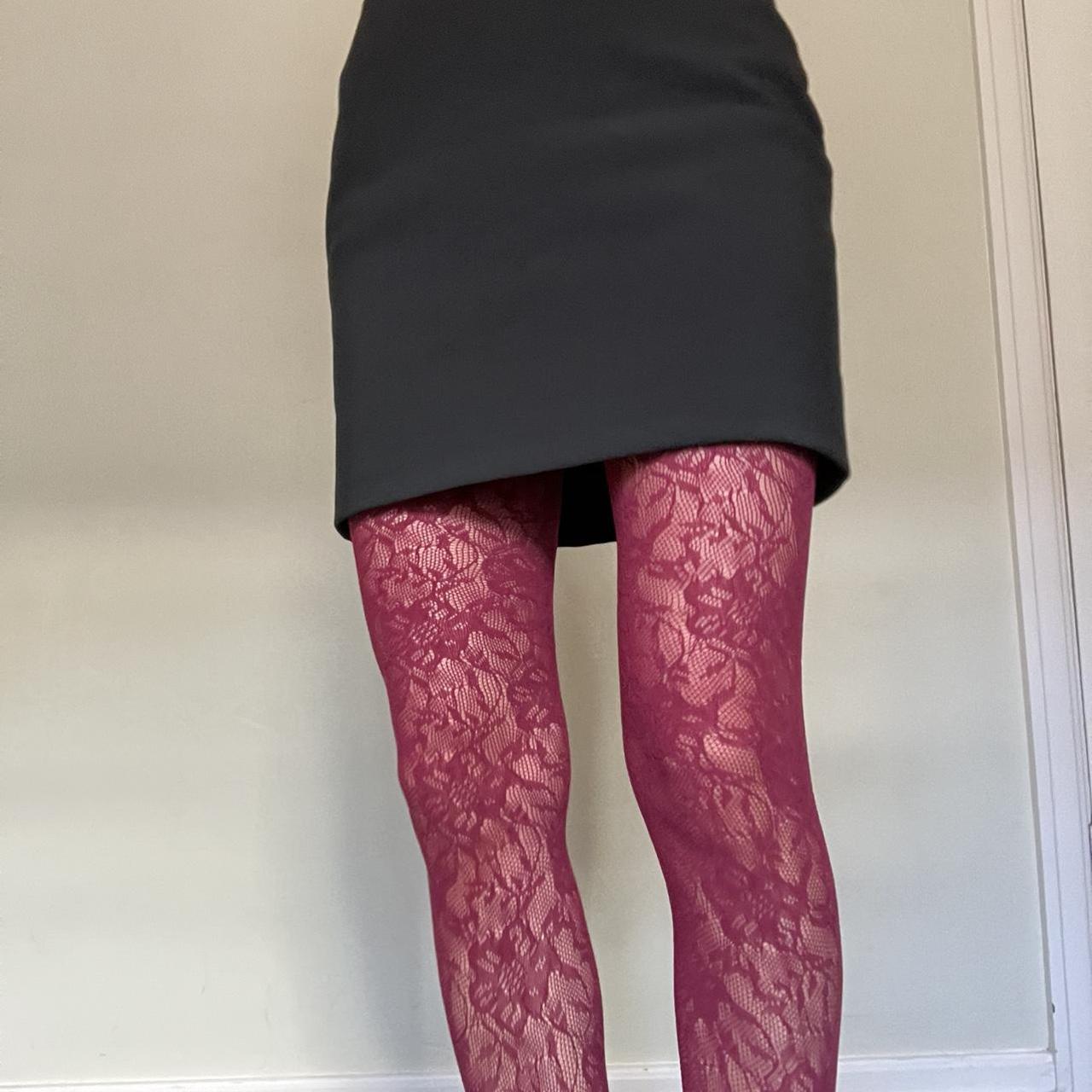 Red Floral Pattern Extra Stretch Tights * one size,... - Depop