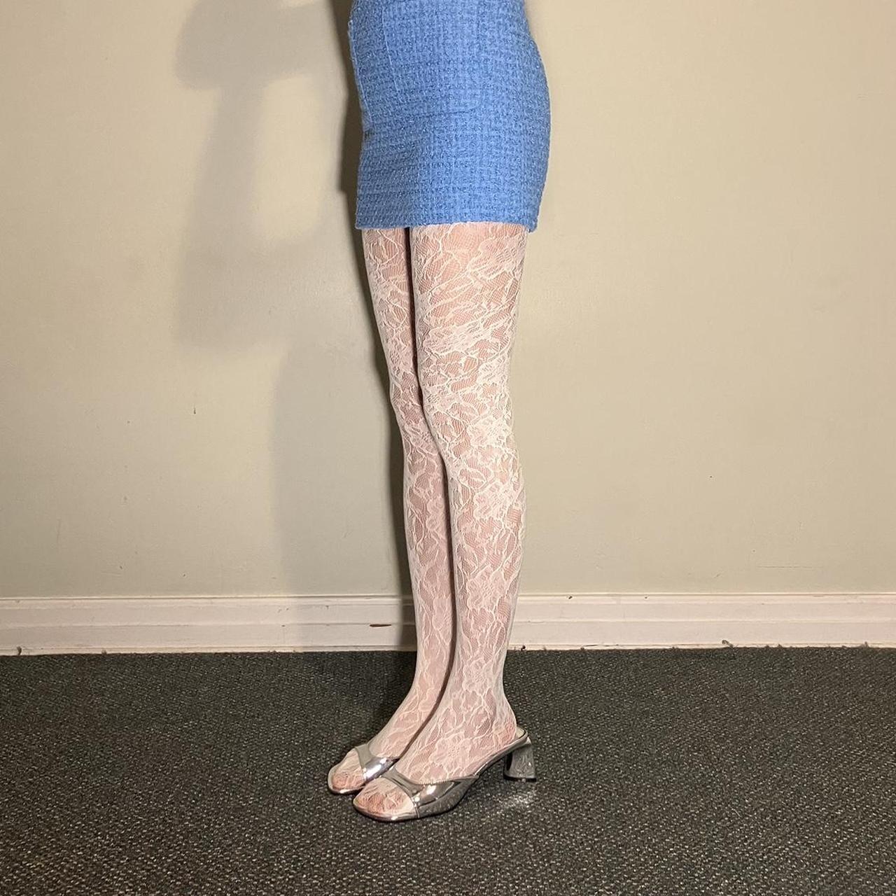 White Floral Pattern Tights One size, suits for... - Depop