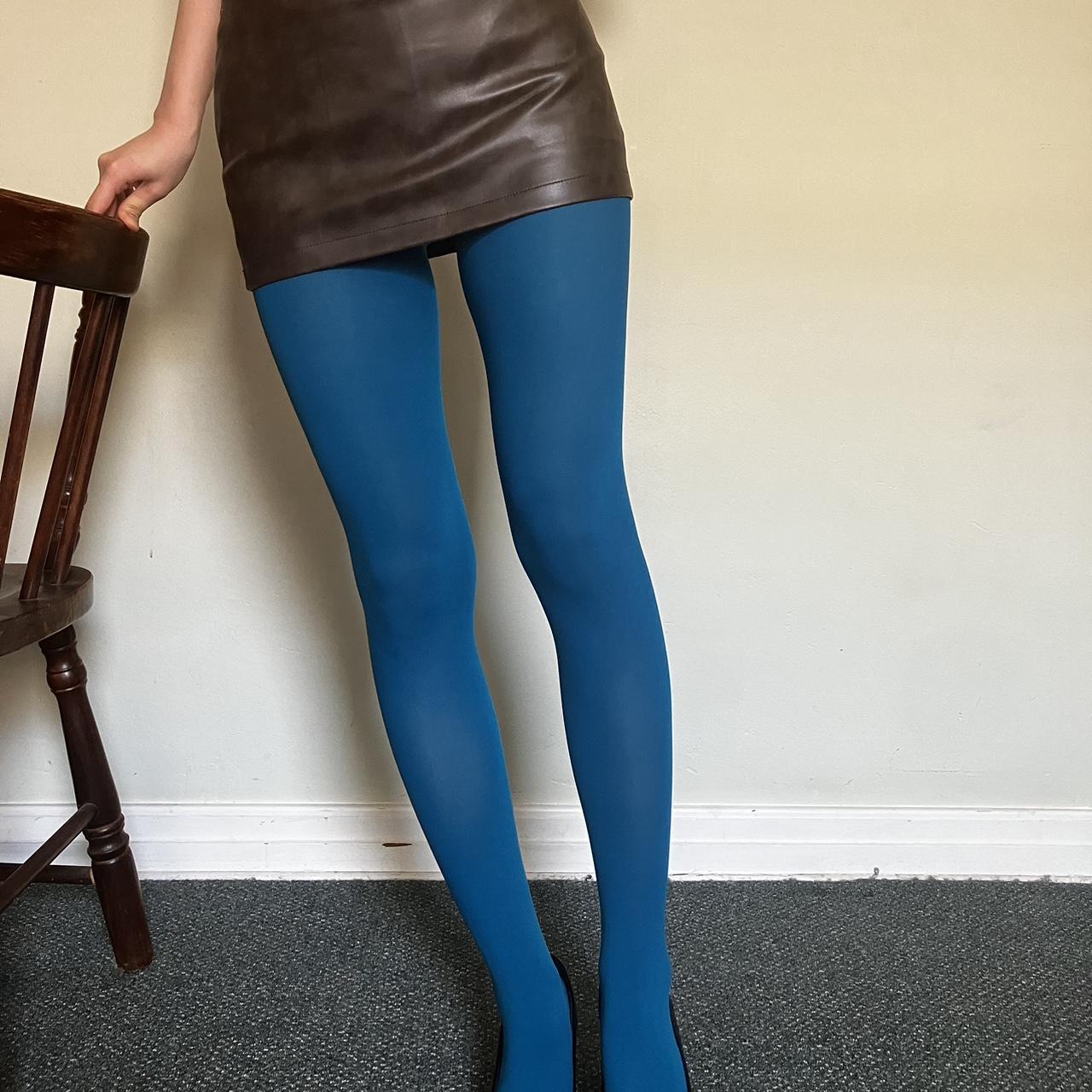 Lake Blue Velvet Tights * one size, suit for UK... - Depop