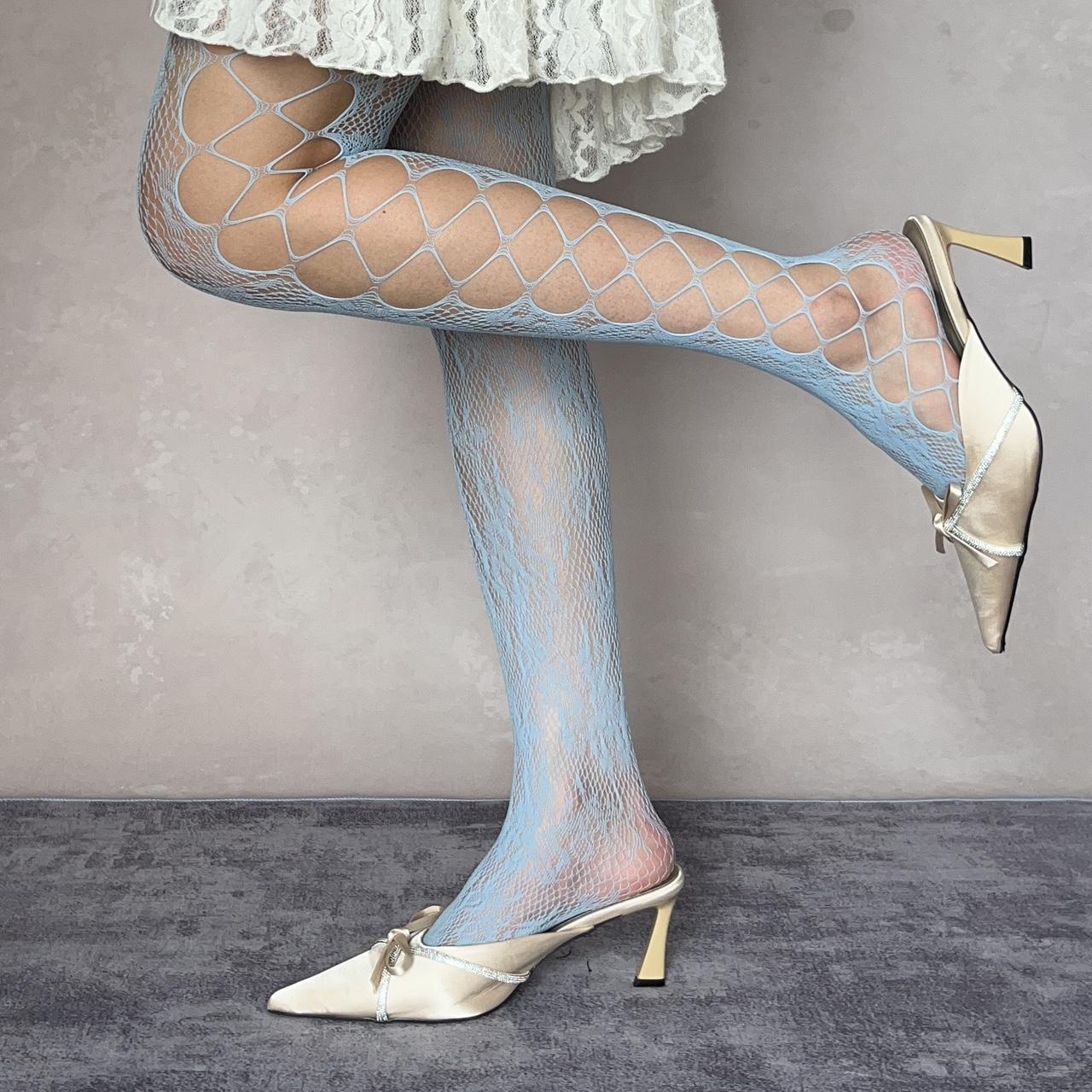Blue Cut Out Fishnet Tights One size, suits for... - Depop