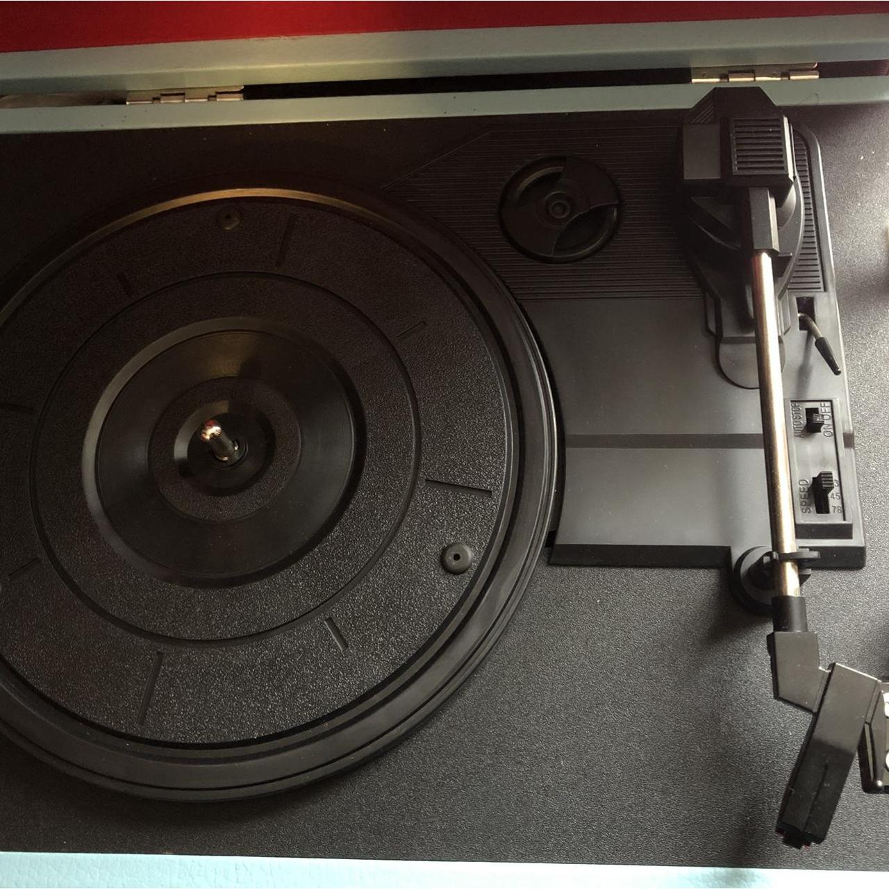 POWDER BLUE GPO VINYL RECORD PLAYER WITH RED VELOUR... - Depop