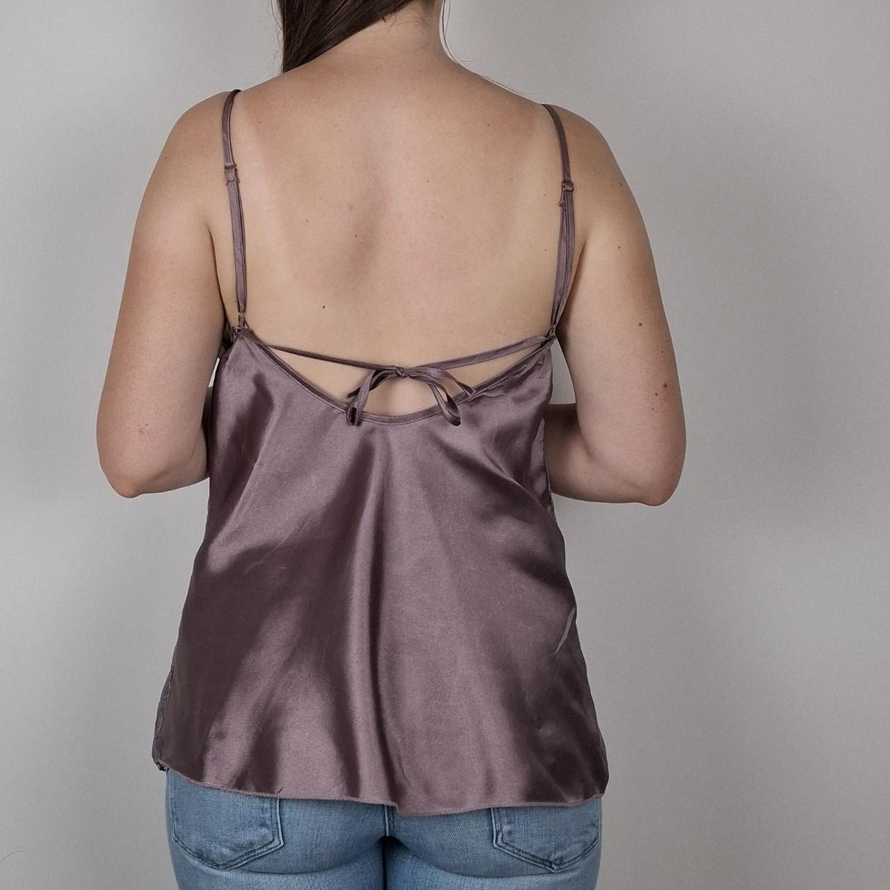 Purple satin and lace cami top adjustable spaghetti... - Depop