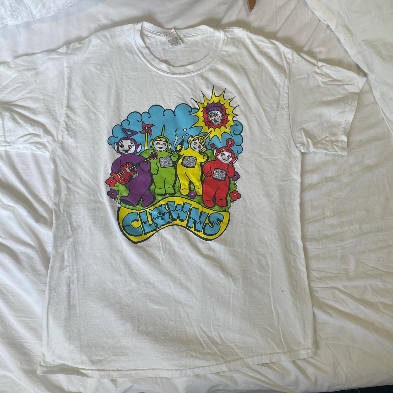 White cotton Clowns band Teletubbies graphic tee... | Depop