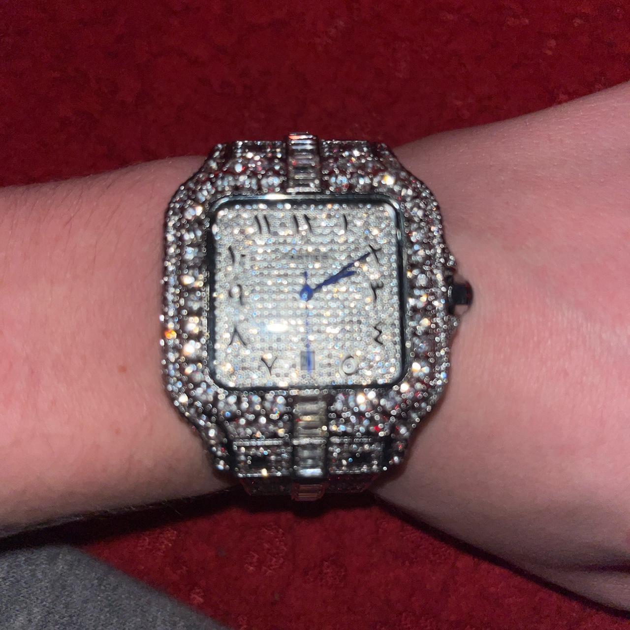 Mens silver iced out watch #cartier repop great... | Depop