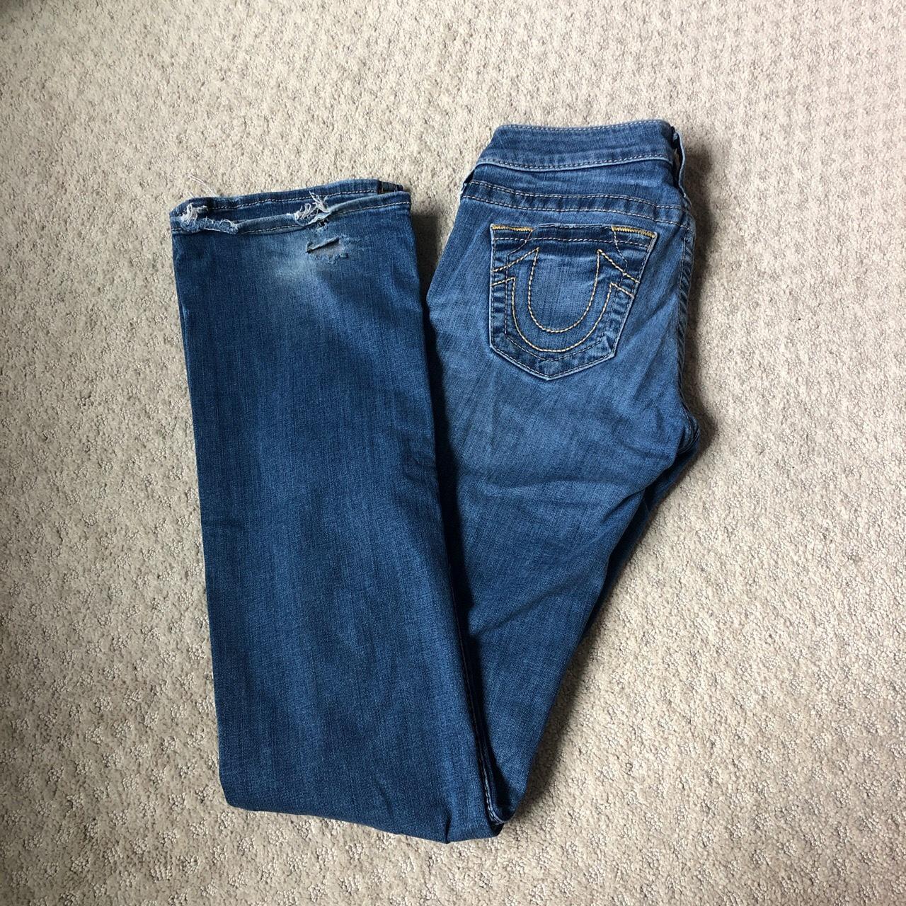 True Religion Low Rise Boot Cut Blue Jeans Size... | Depop