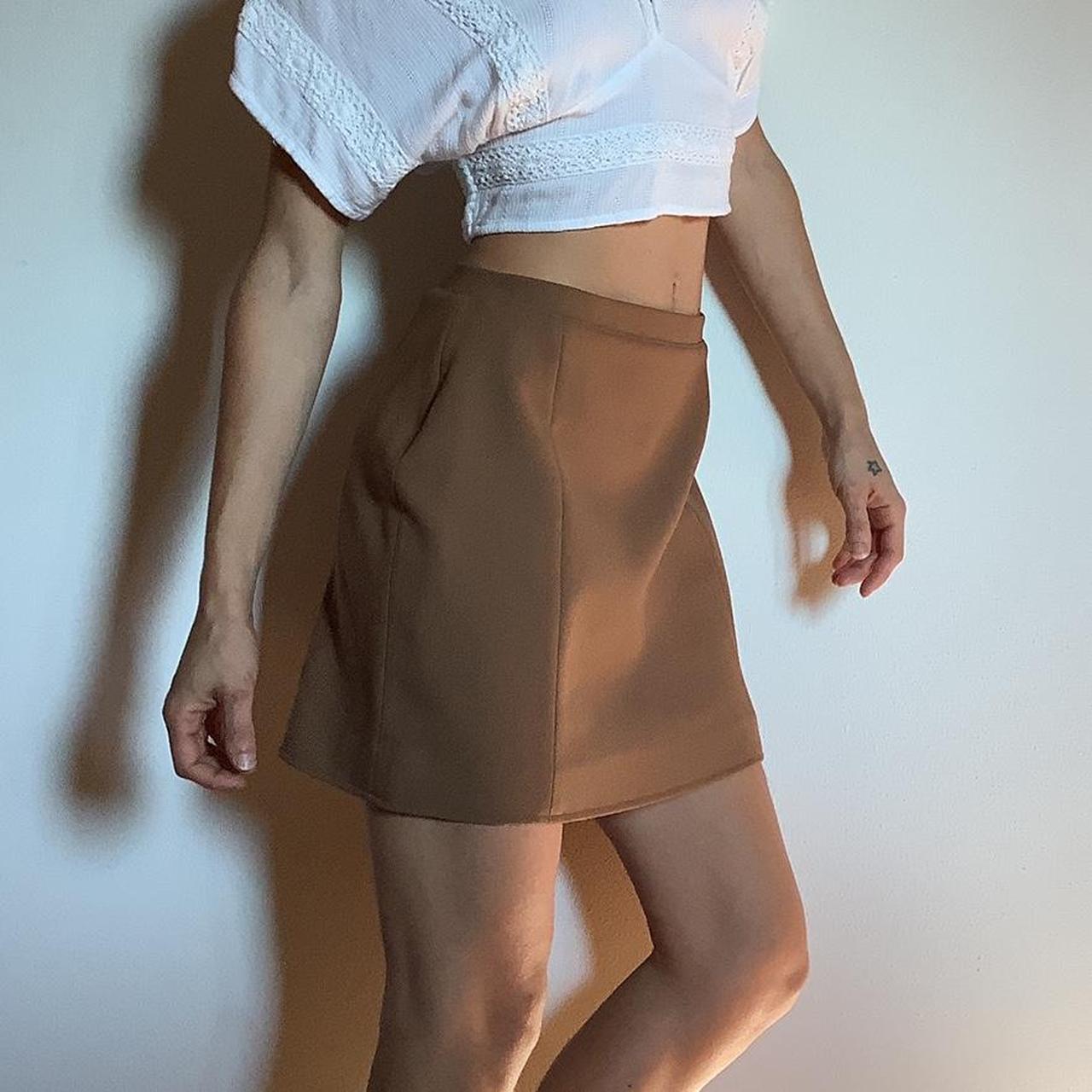 A-line Tan Mini Skirt Mini gonna color beige,... - Depop