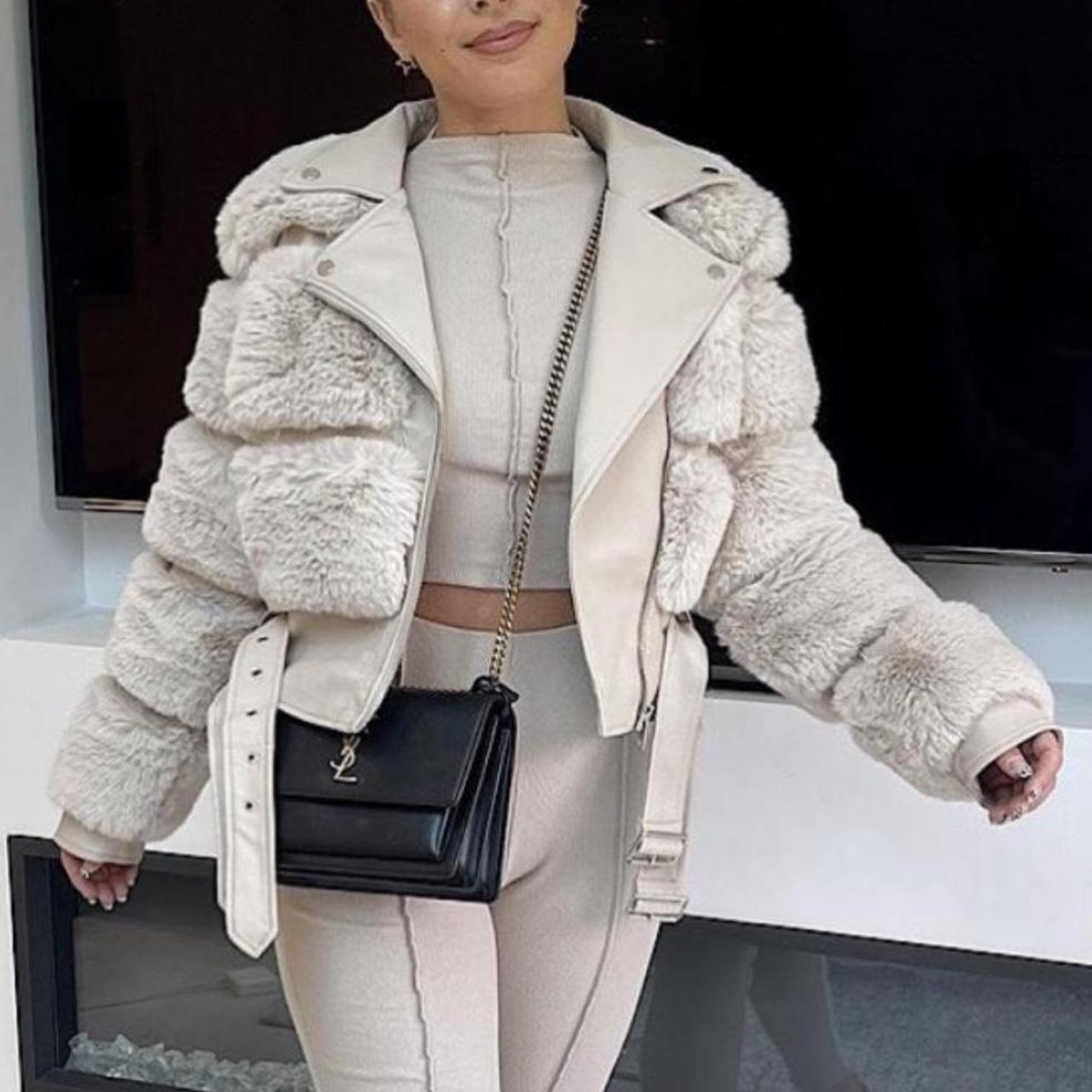 Cream fur belted jacket Stunning jacket ordered... - Depop