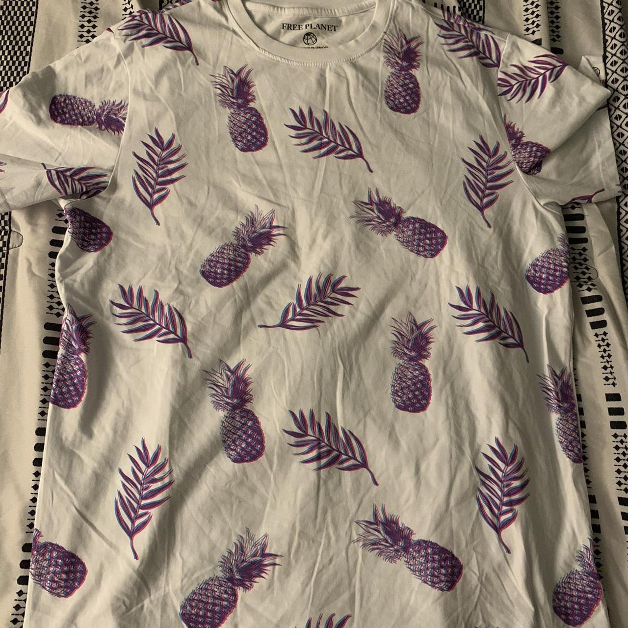 Holographic pineapple and palm leaf all over print... - Depop