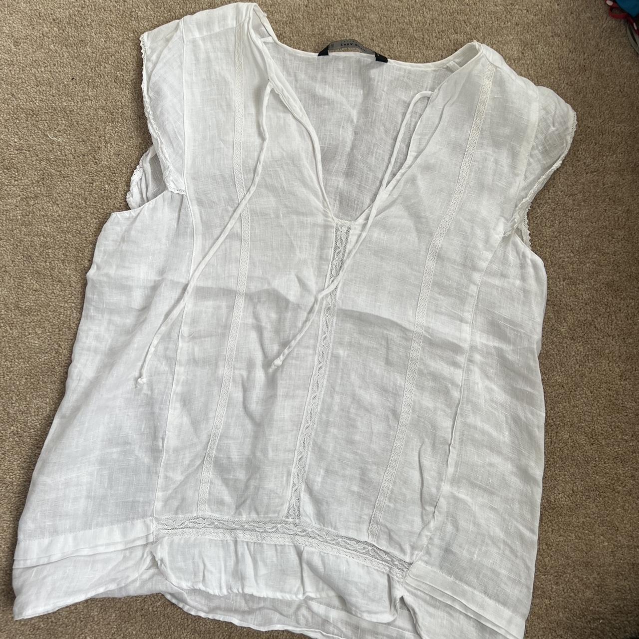 Very sweet Zara white linen capped sleeve shirt - Depop