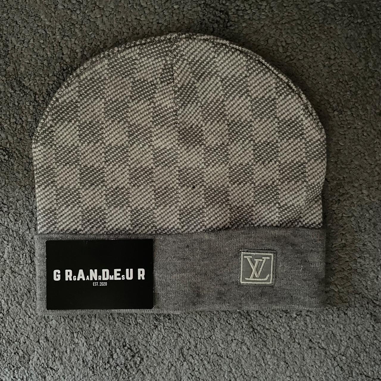 LV Grey Patterned Cotton Hat Beanie in Perfect... - Depop