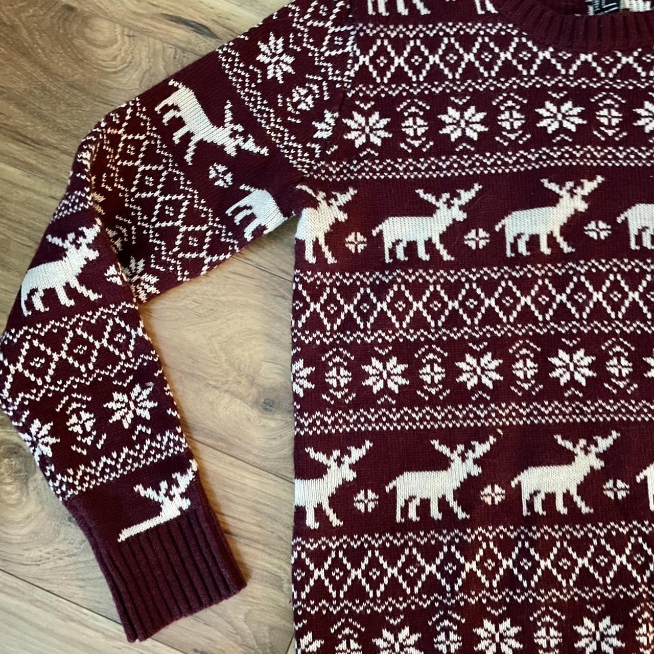 Burgundy Crewneck sweater with reindeer and... - Depop