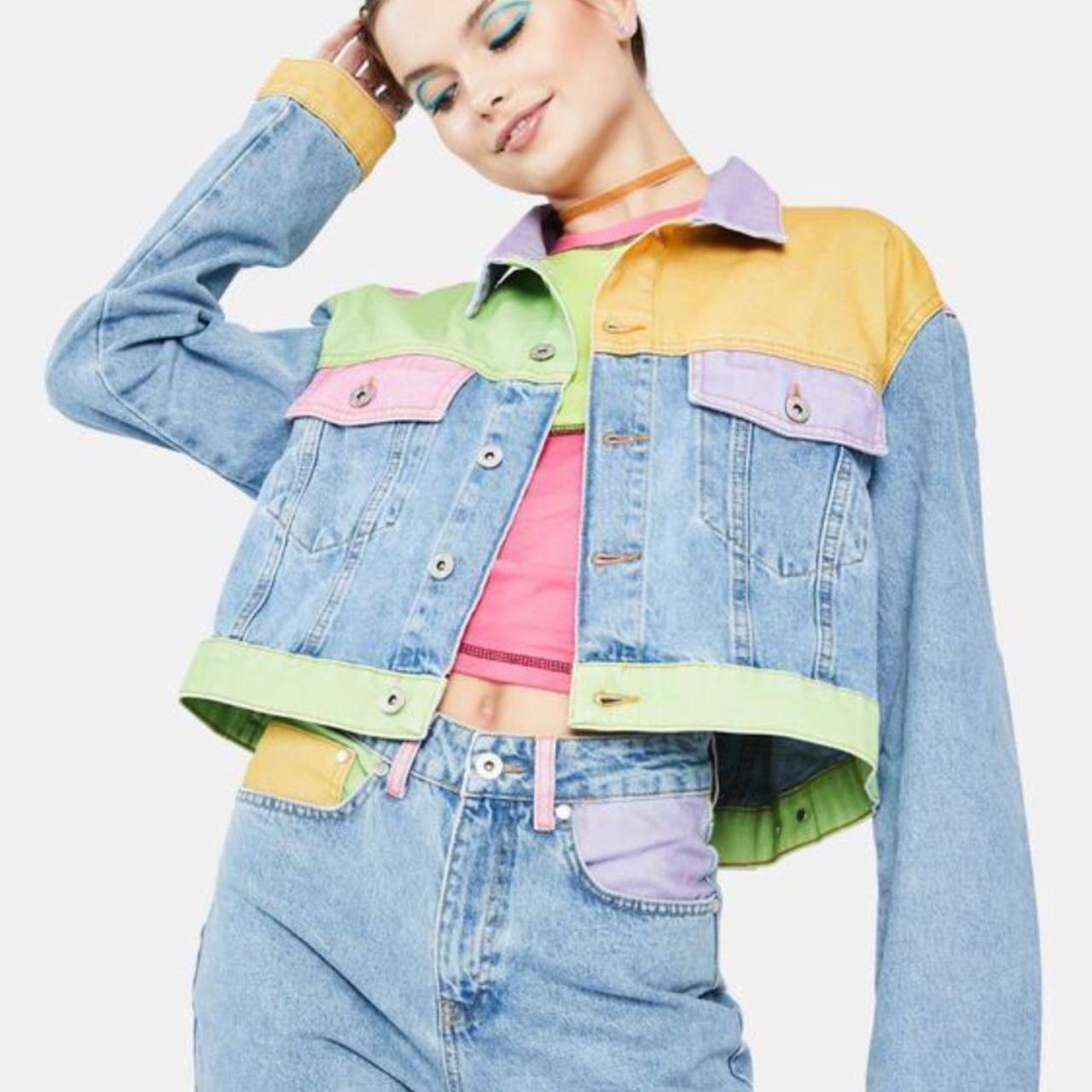 The Ragged Priest Women's Yellow and Blue Jacket | Depop