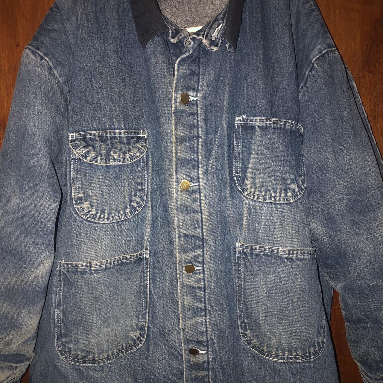 Bob Barker blue denim fleece lined chore Jacket size... - Depop