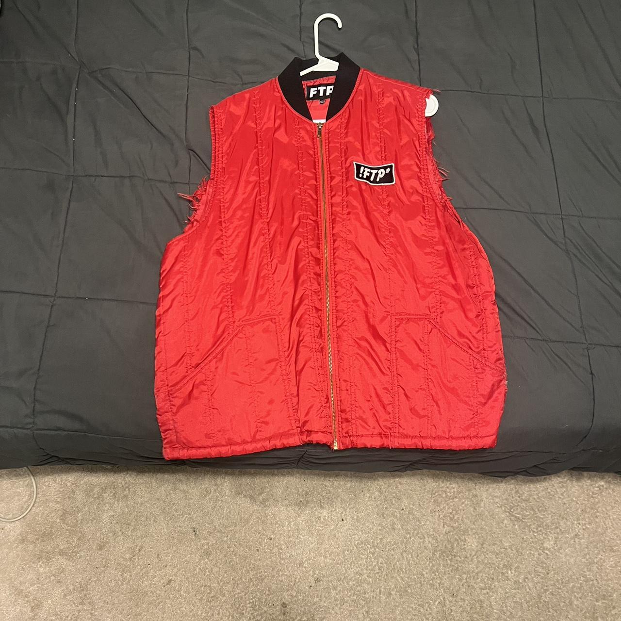 RED FTP GOD LESS AMERICA VEST Distress around the... - Depop