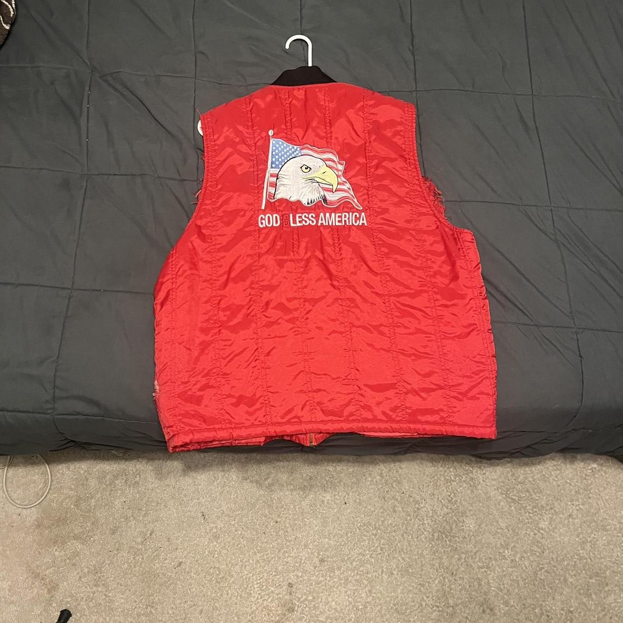 RED FTP GOD LESS AMERICA VEST Distress around the... | Depop
