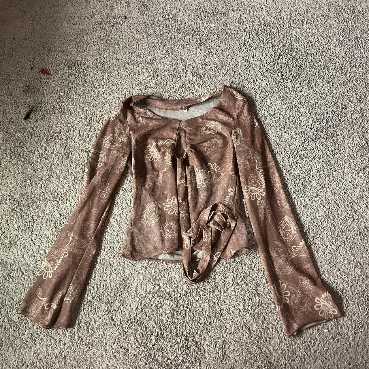 Flare long sleeve sheer top with tie size small - Depop