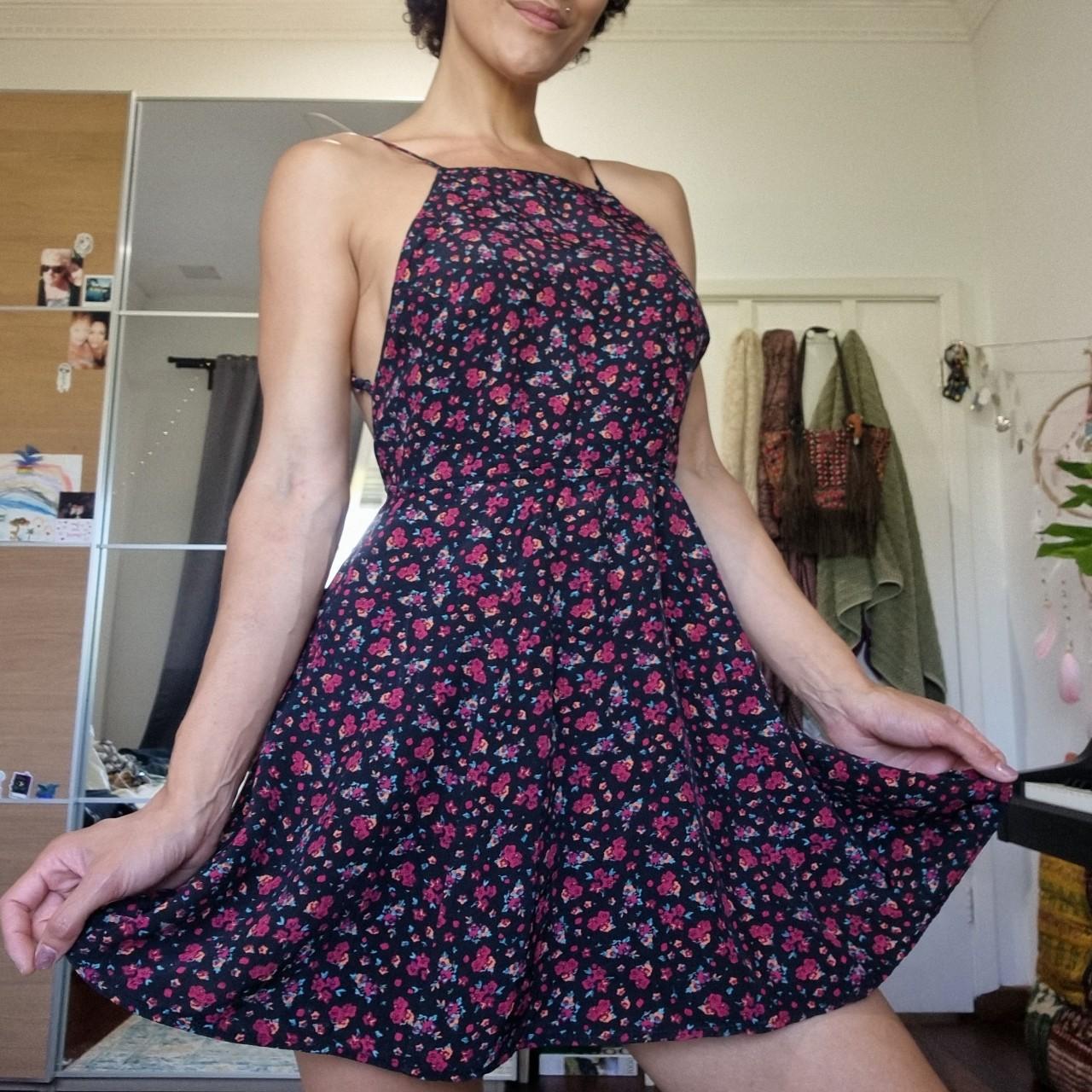 Mini backless dress in deep red and pink... - Depop