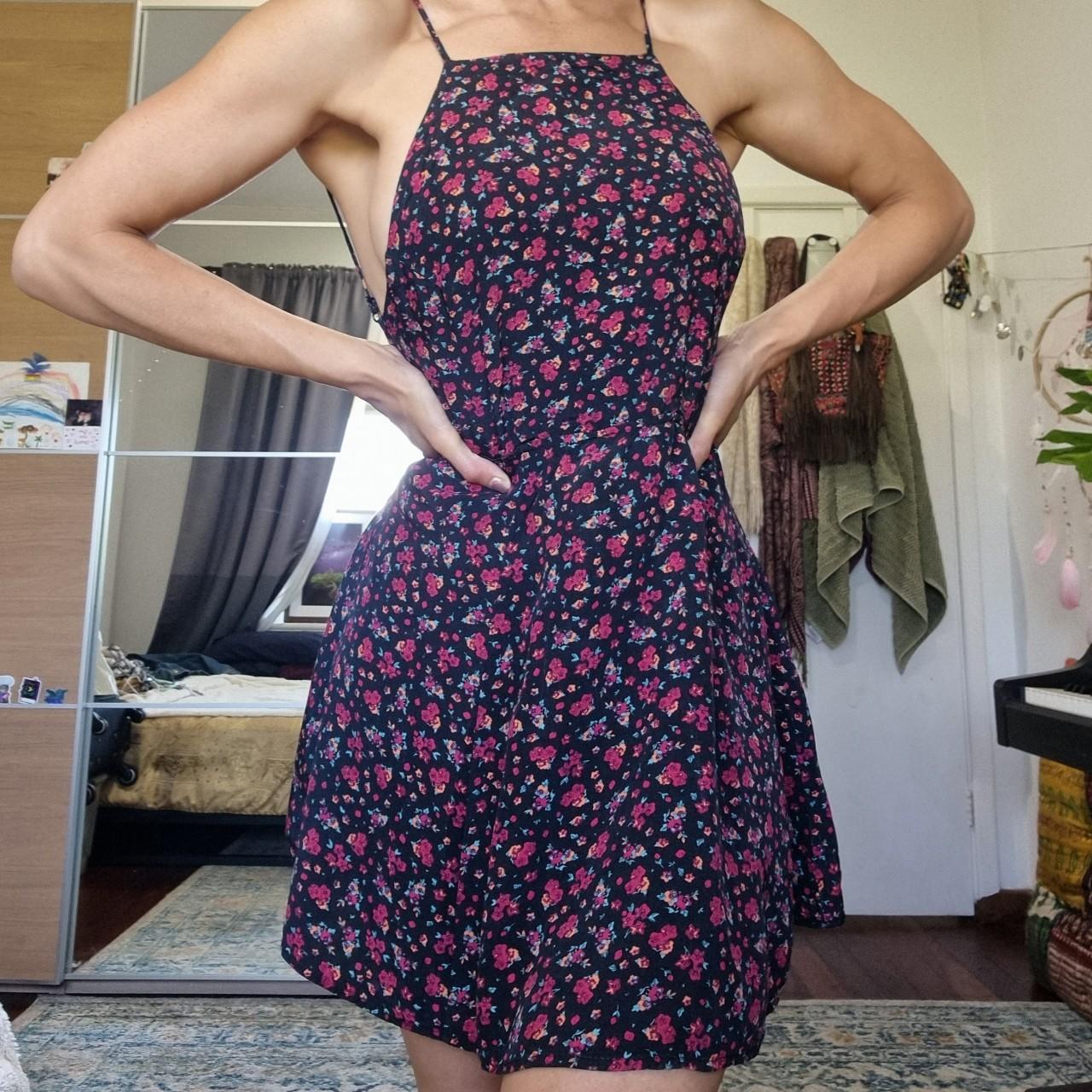 Mini backless dress in deep red and pink... - Depop