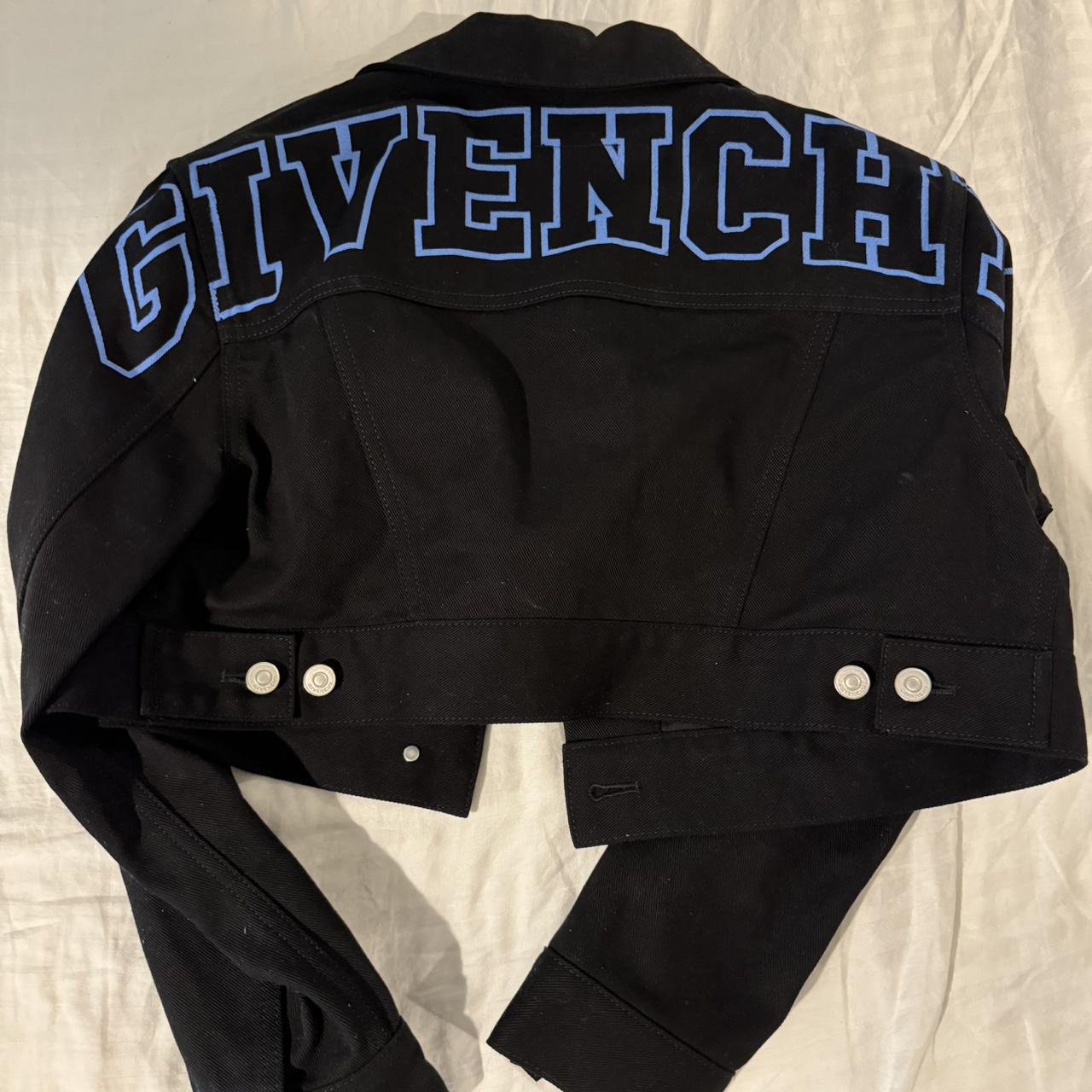 Black Givenchy Jean crop Jacket with light blue... - Depop
