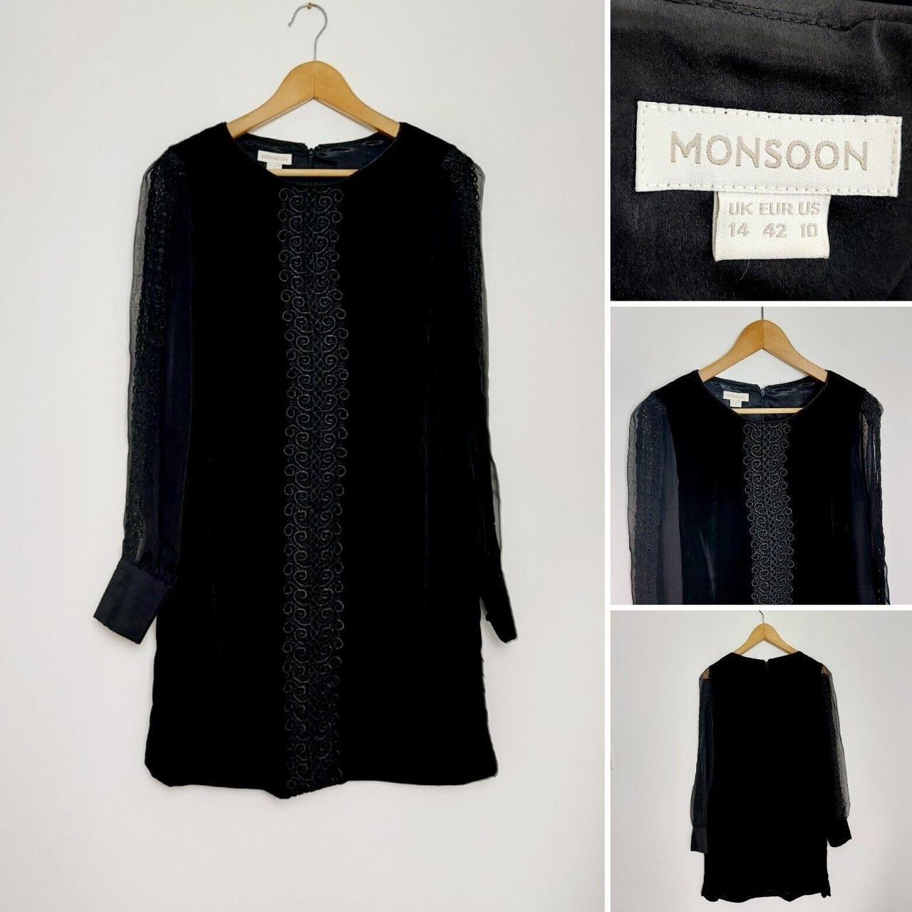 Monsoon Black Velvet Semi Sheer Sleeves Party Knee... - Depop