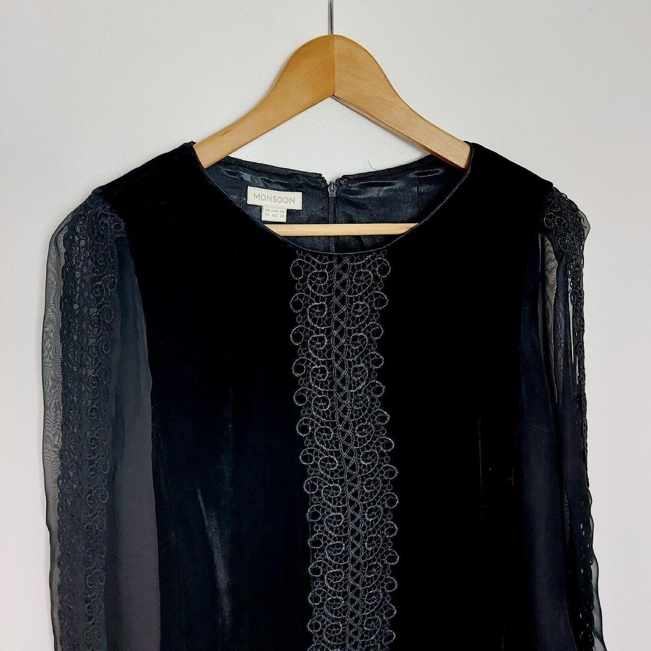 Monsoon Black Velvet Semi Sheer Sleeves Party Knee... - Depop