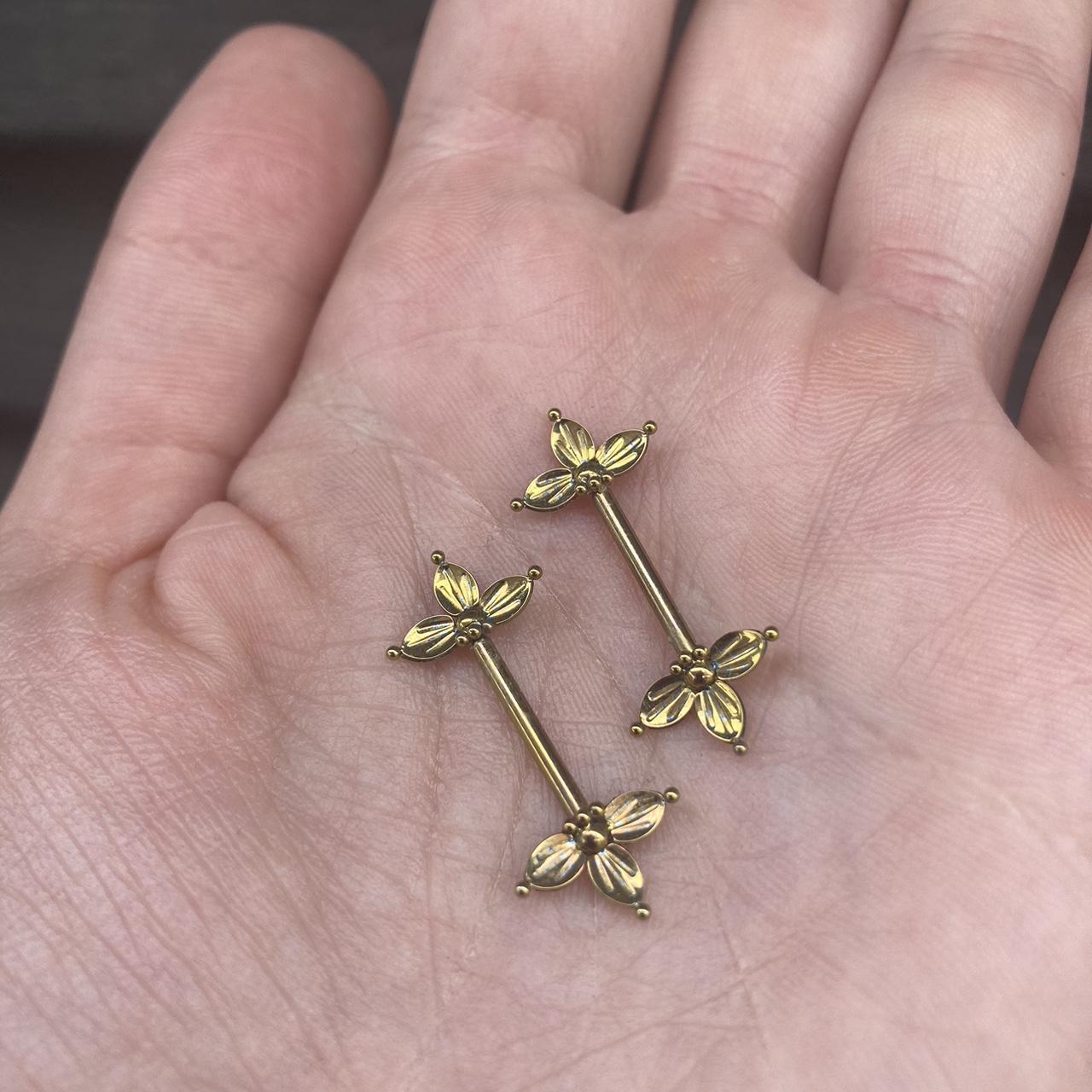 14g 9/16” gold titanium thread-less nipple barbells.... - Depop