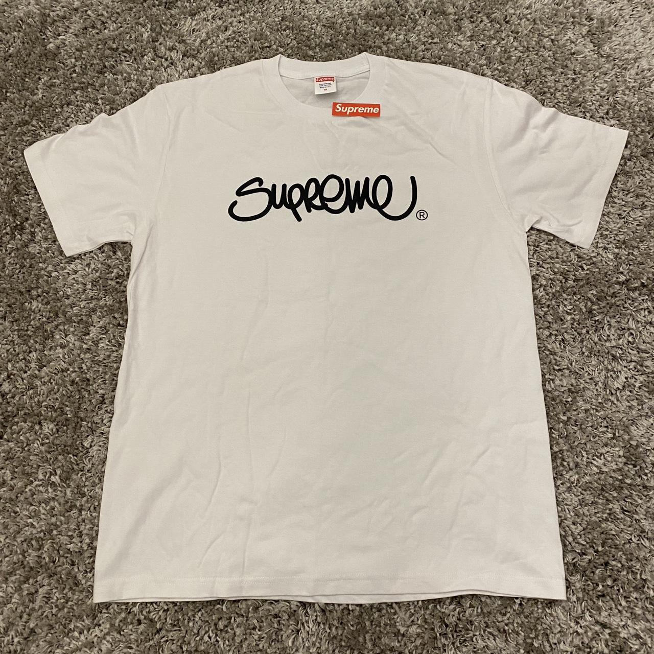 Supreme Cursive Logo Tee White Size M - Depop