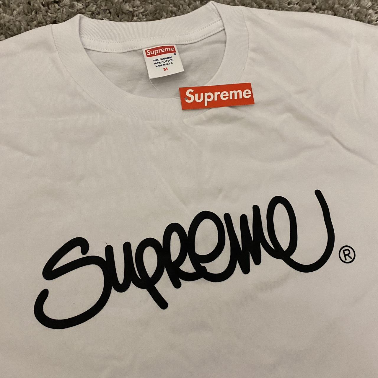 Supreme Cursive Logo Tee White Size M - Depop