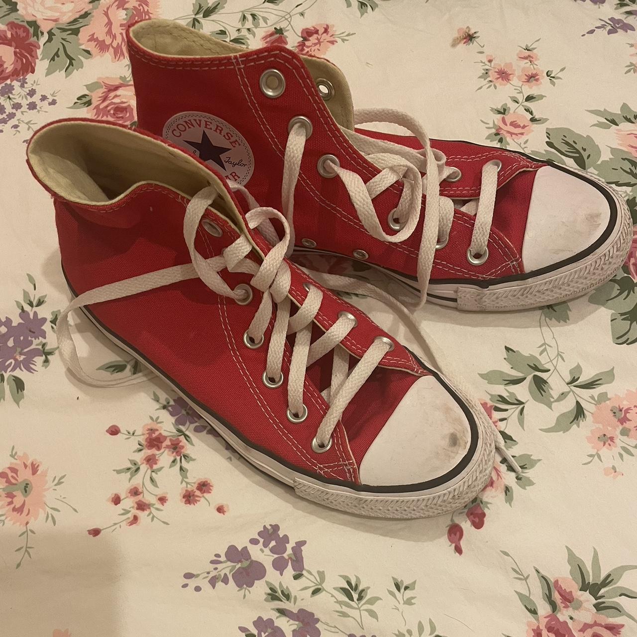 high top red converse size 8!! #redconverse... - Depop high top red converse size 8!! #redconverse... - Depop