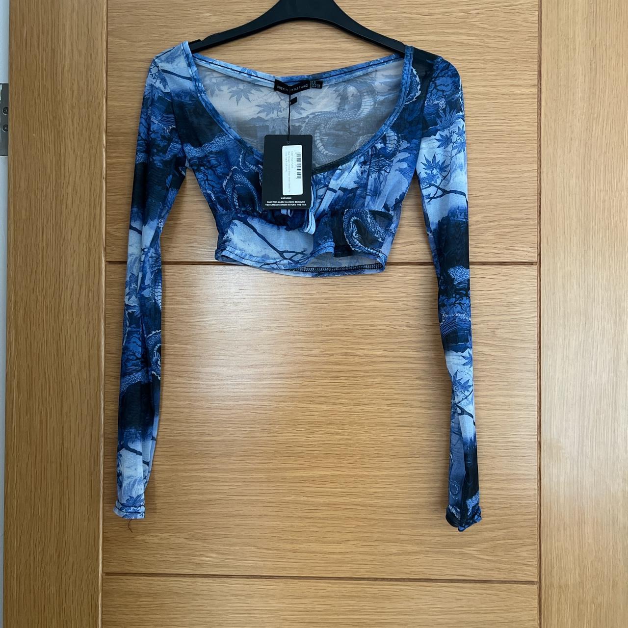 Blue mesh cropped top Long sleeve Never worn In... - Depop