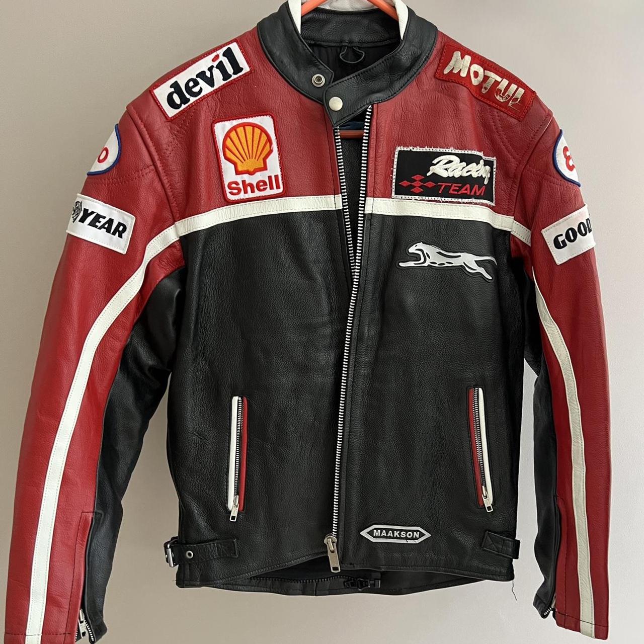 VINTAGE LEATHER MOTORCYCLE JACKET Classic 90s... - Depop