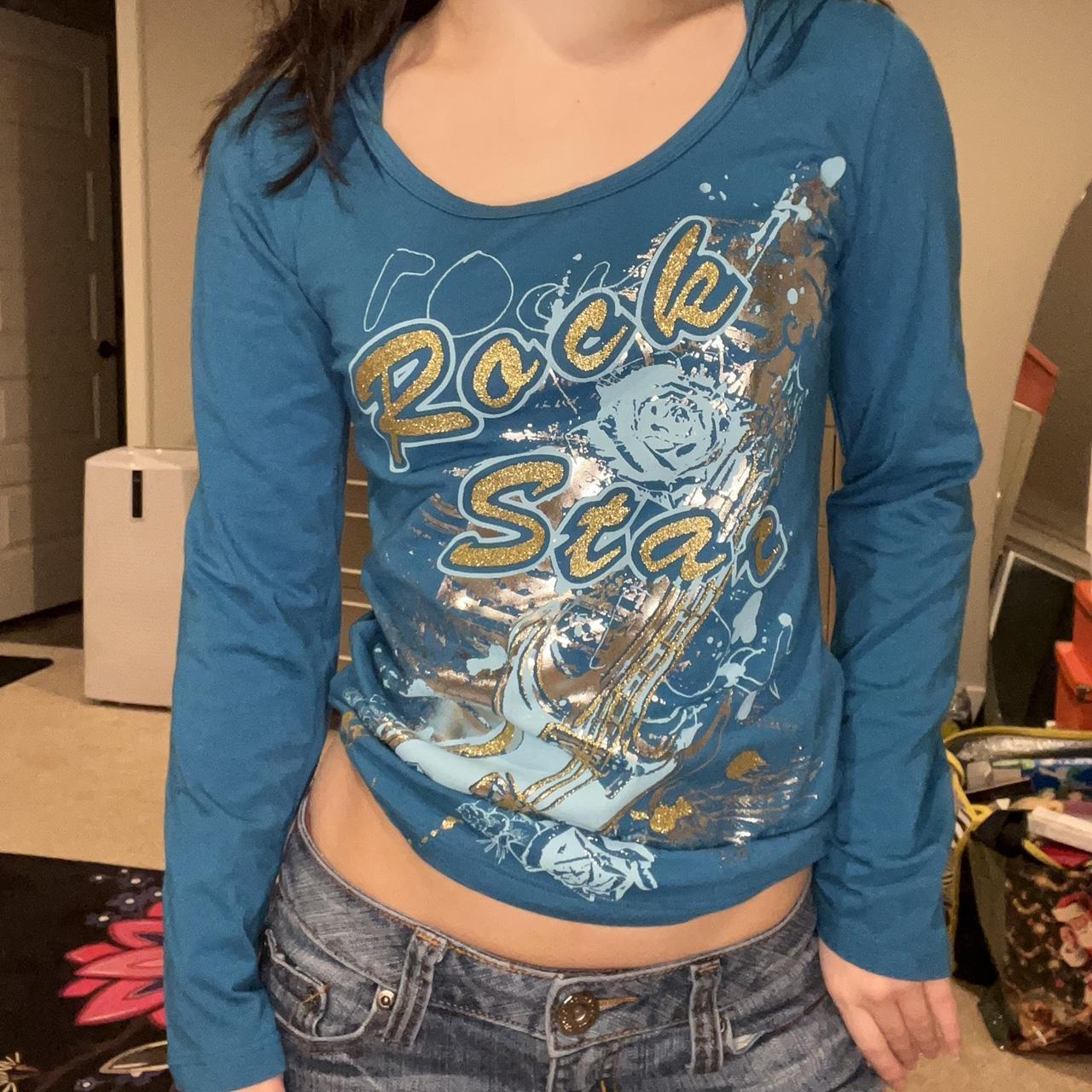 Y2k rock star cyber graphic long sleeve -Women’s... - Depop