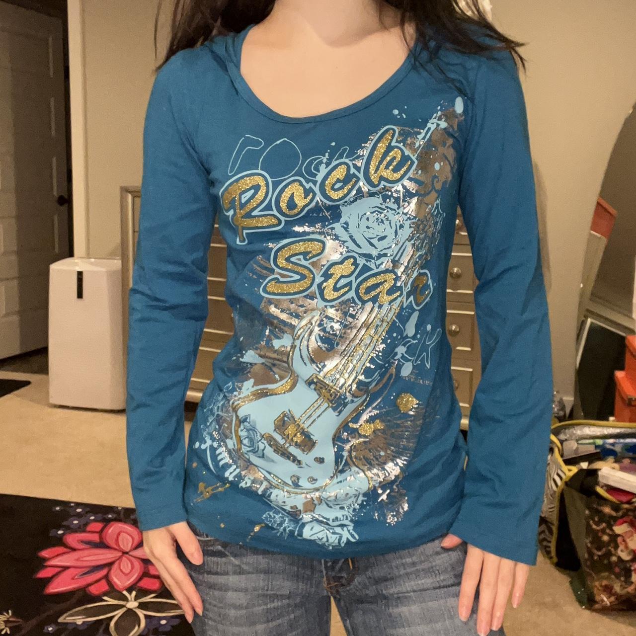 Y2k rock star cyber graphic long sleeve -Women’s... - Depop