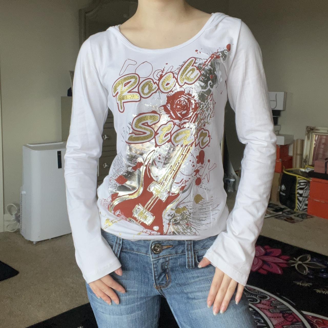 Y2k rock star cyber graphic long sleeve -Women’s... - Depop