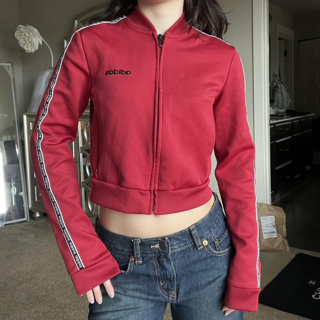 Adidas red cropped track zip up jacket Women’s... - Depop